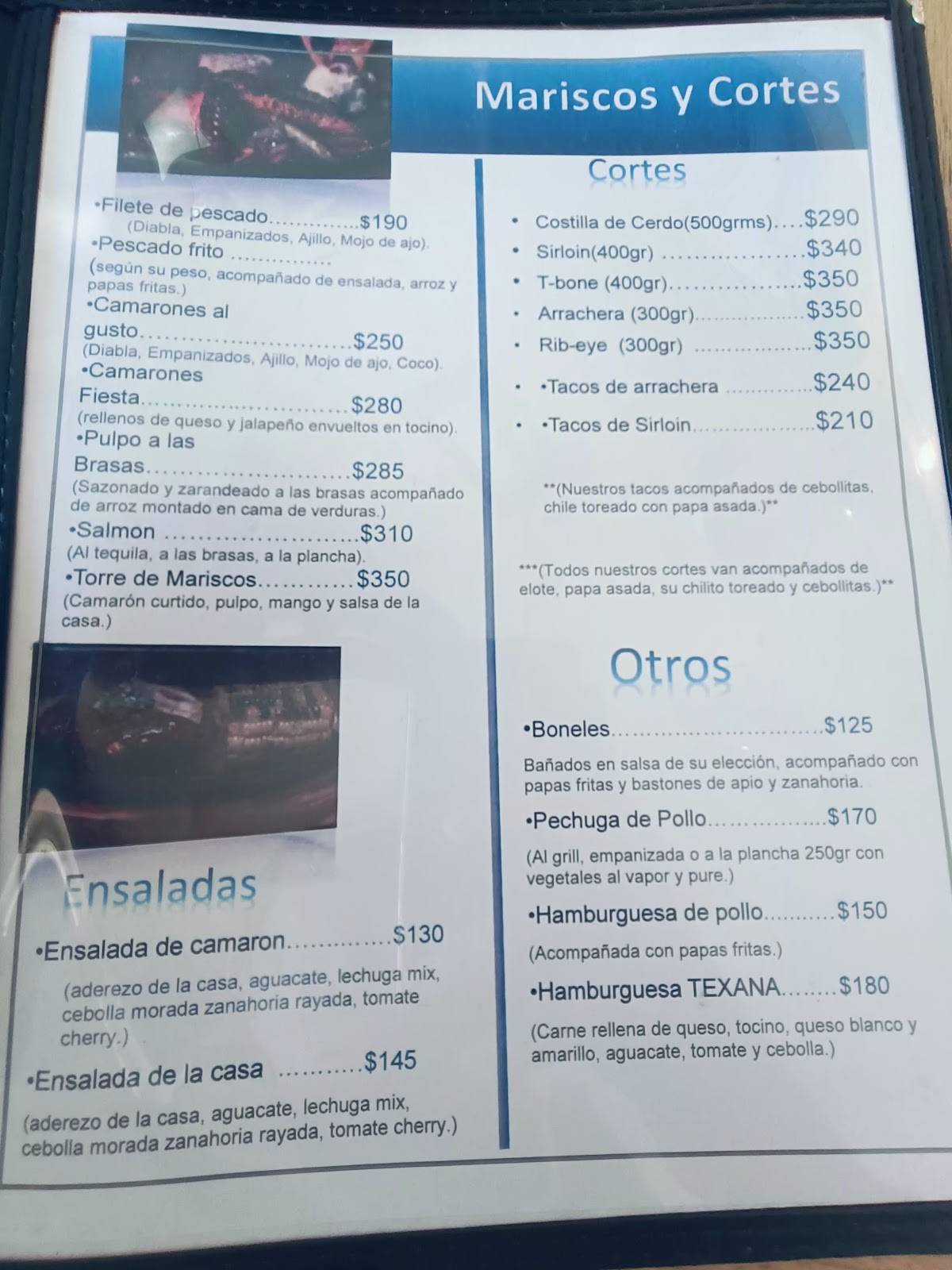 Carta de El Avion Steakhouse, Ciudad Juarez