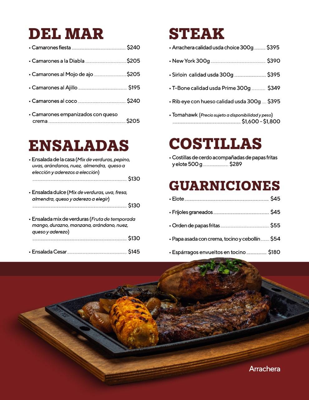 Menu at El Avion Steakhouse, Ciudad Juarez
