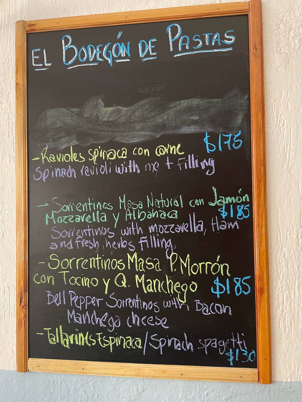 Menu at El Bodegón de Pastas restaurant, Puerto Vallarta