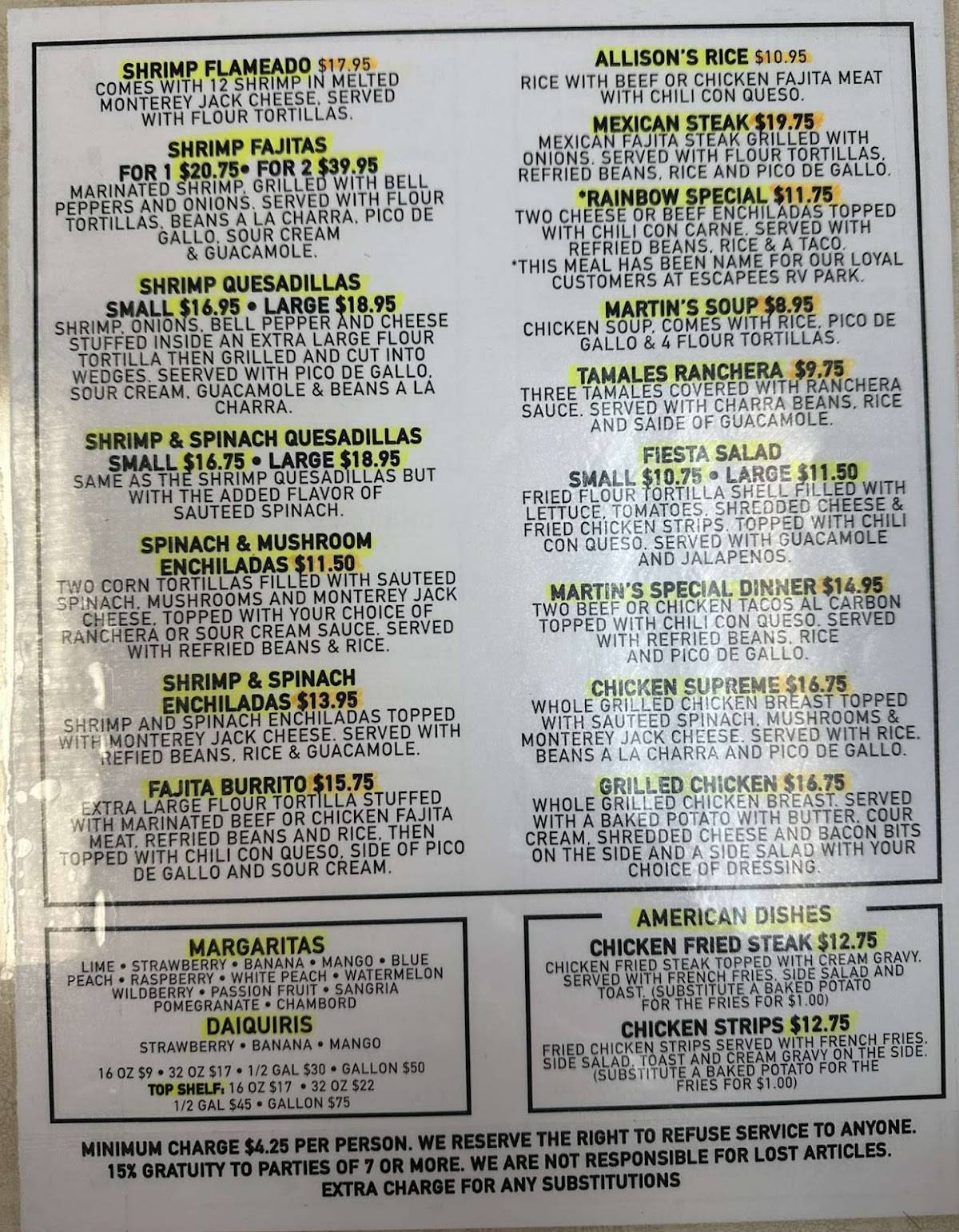 Menu at El Burrito Mexican Restaurant, Livingston