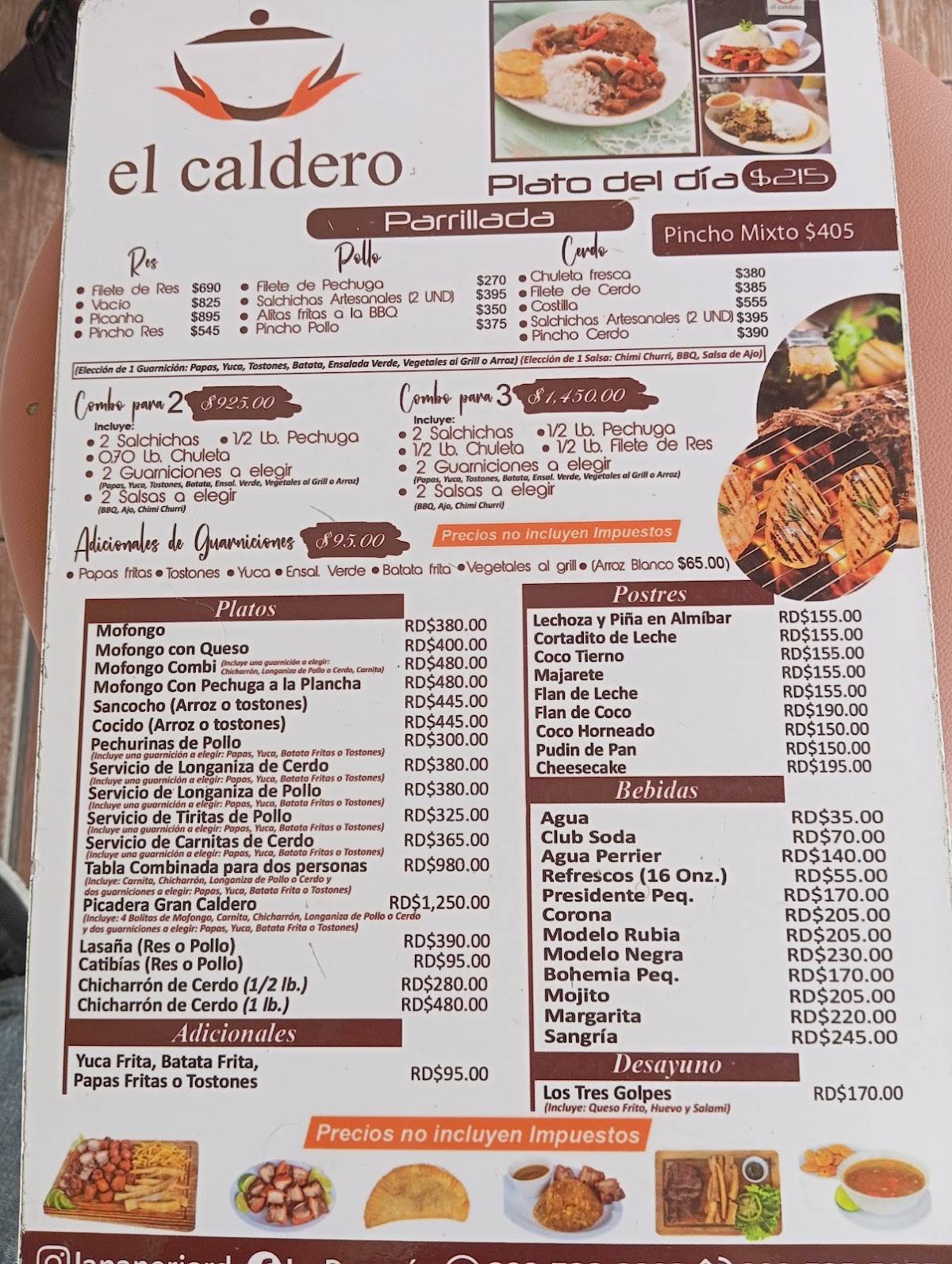 Menu at El Caldero restaurant, Santo Domingo, Av. Independencia 17074
