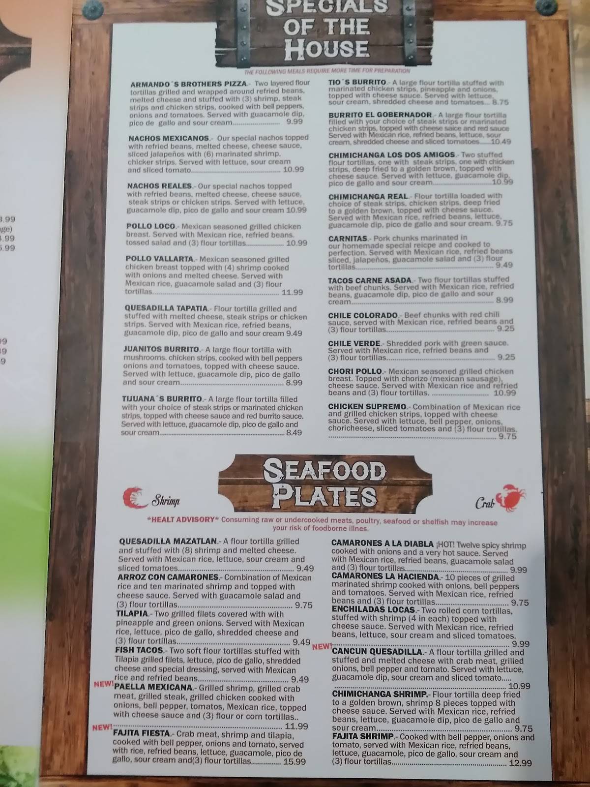 Menu at El Camino Real restaurant, Decatur, Winchester Rd