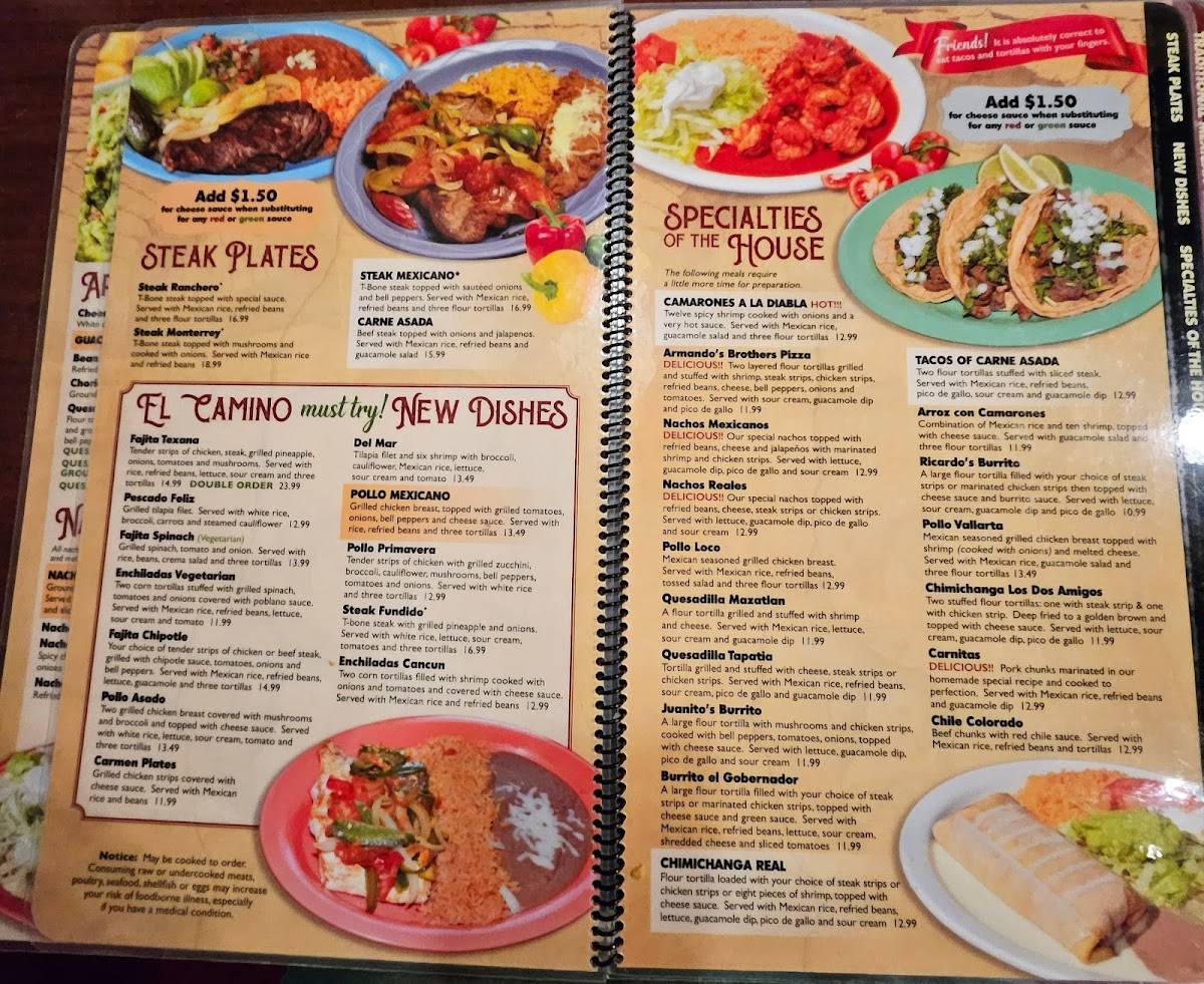 Menu at El Camino Real restaurant, Bluffton, Commerce Dr