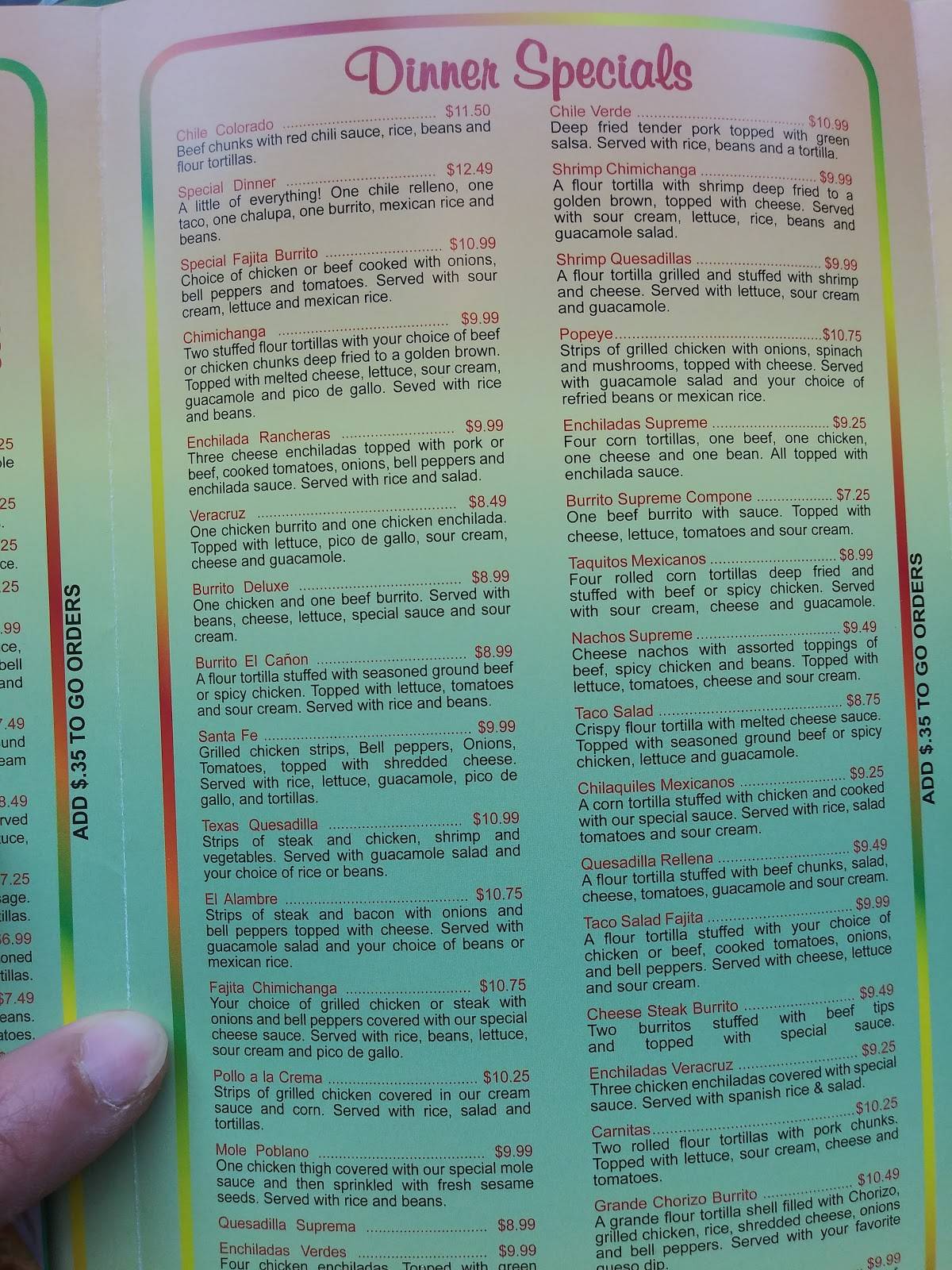 Menu at El Canon Washington Courthouse restaurant, Washington Court House