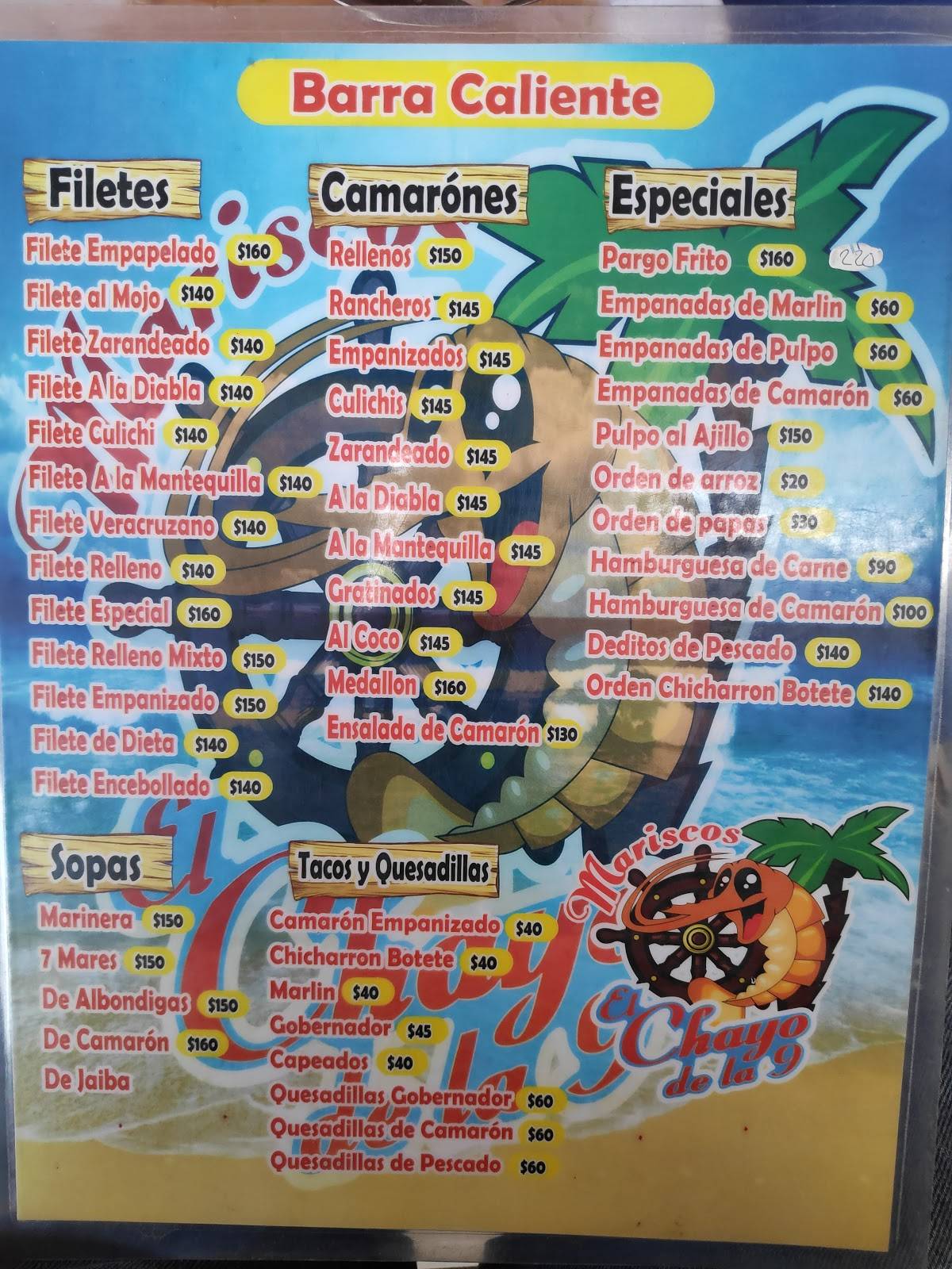 Carta del restaurante El Chayo del la 9, Culiacán Rosales ...