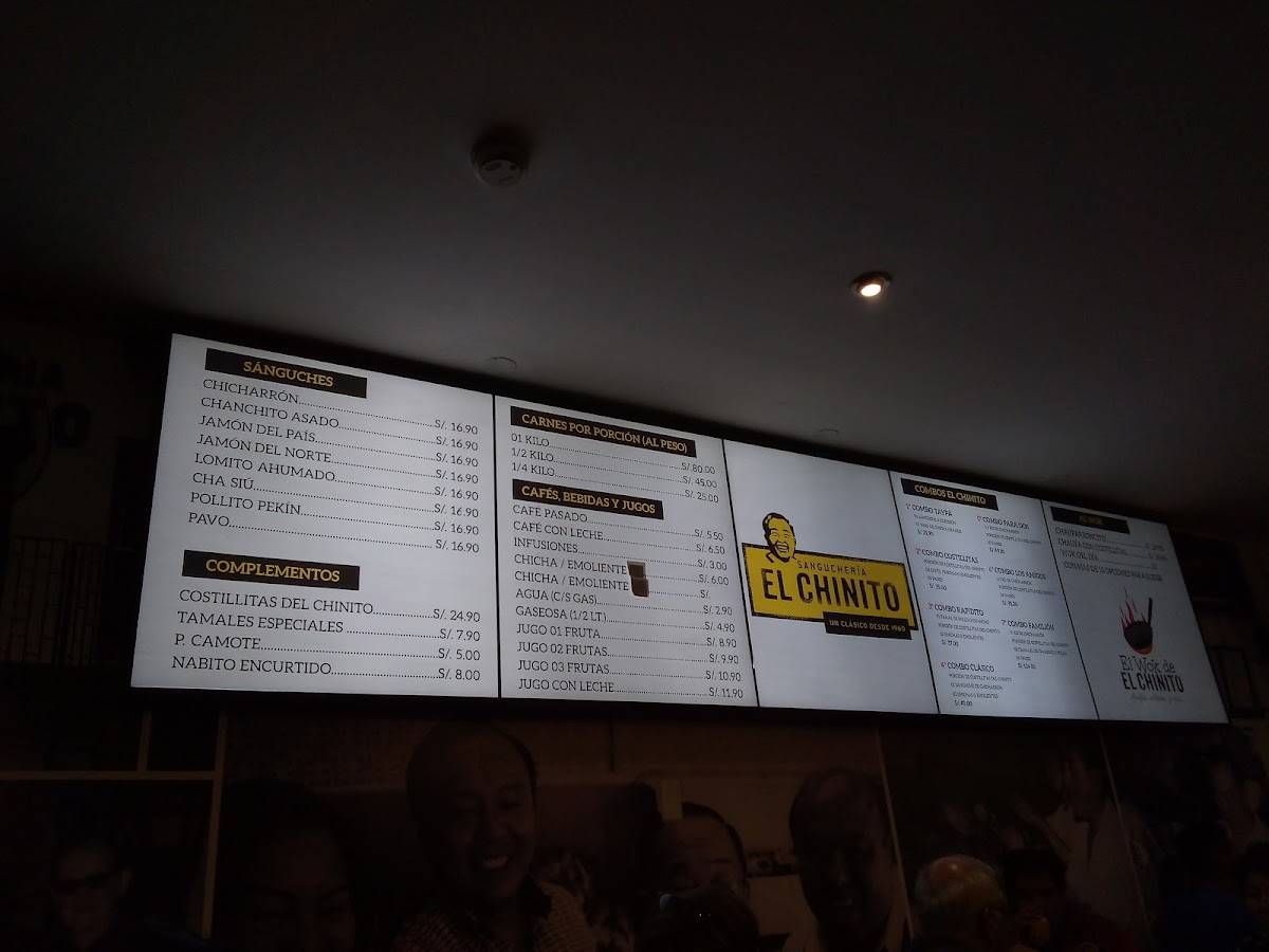 Menu at El Chinito pub & bar, Lima, Av. Nicolás de Piérola 570