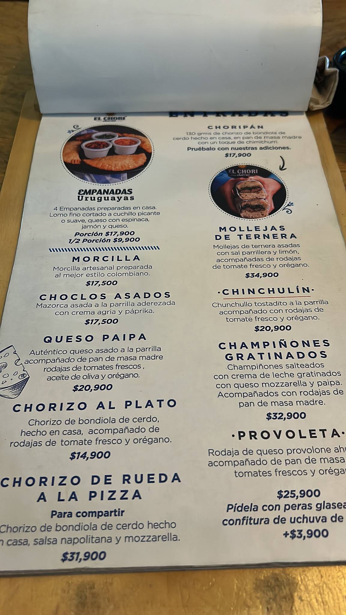 Carta del restaurante El Chori Charrúa, Bogotá, La Calera #16 Este-1 a ...