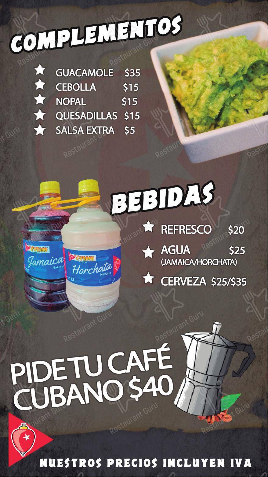 Carta del restaurante El Cubano Suc. Floresta, Veracruz, P.º del los ...