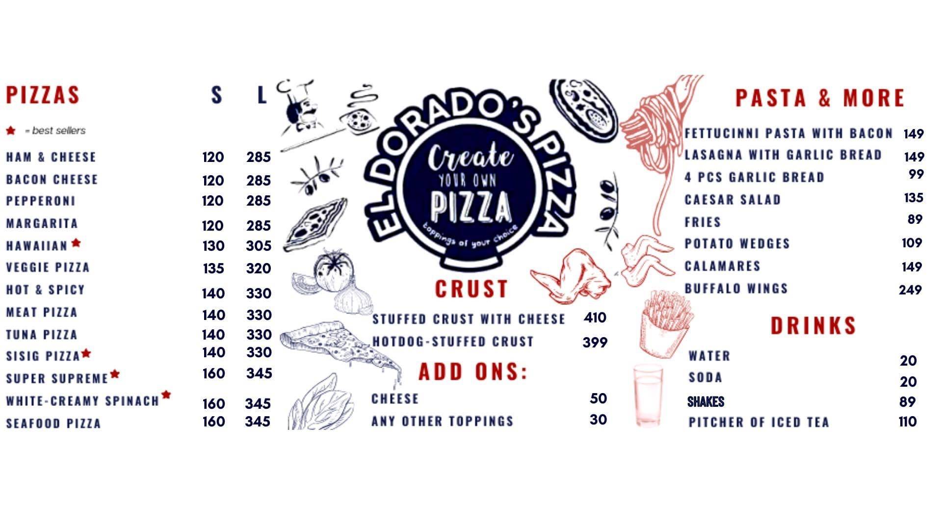 Menu at El Dorado's Pizza restaurant, Santa Rosa