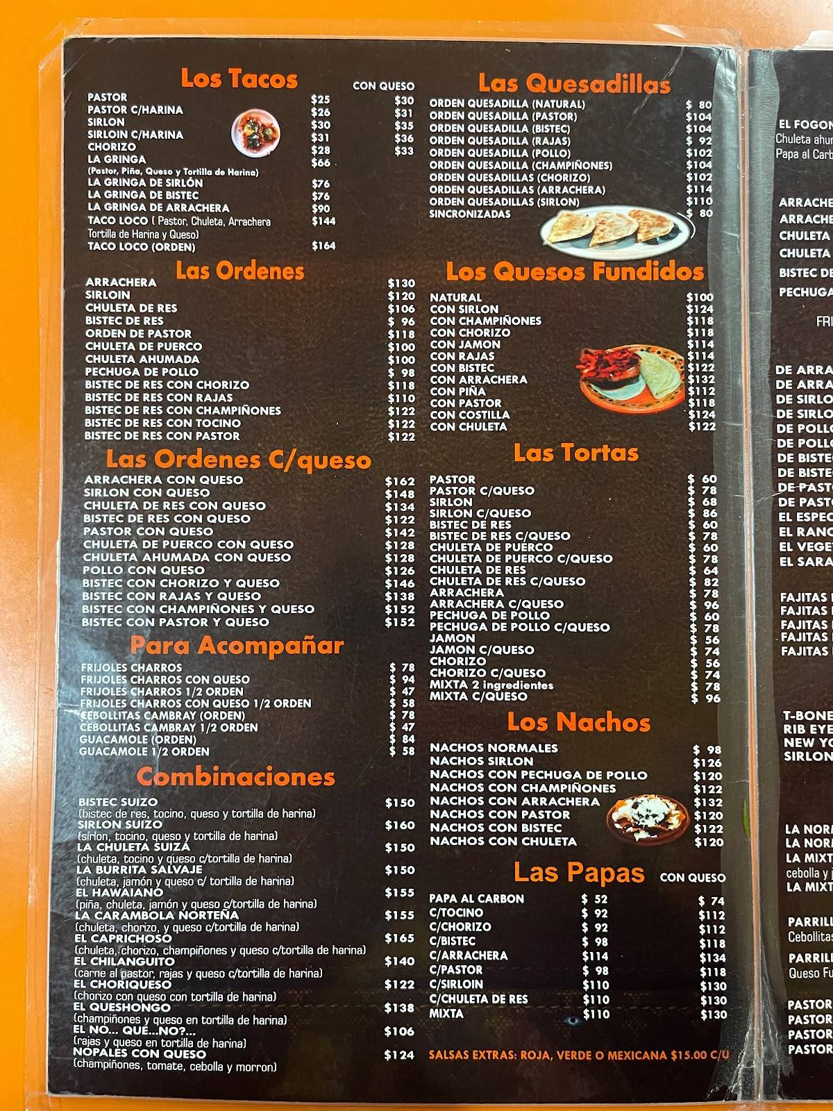 Menu at El Fogón restaurant, Playa del Carmen, Av. Constituyentes