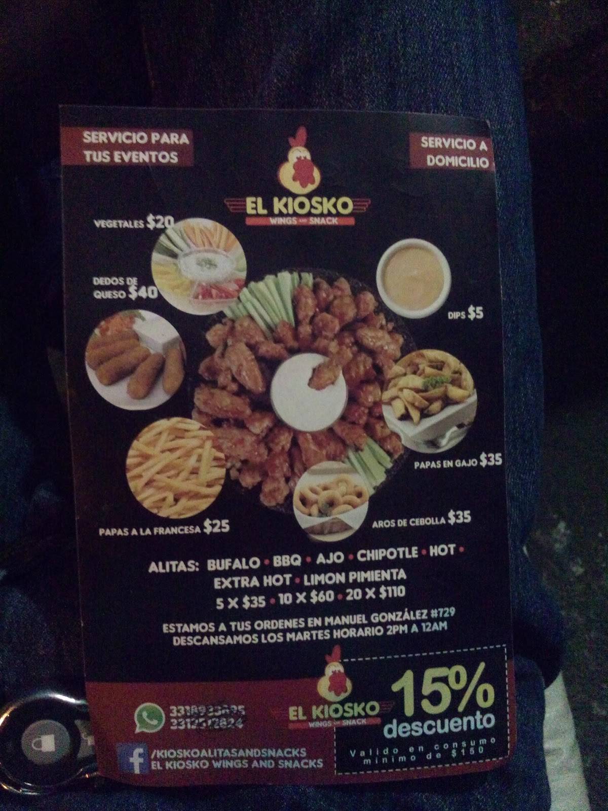 Carta del restaurante El Kiosko, Guadalajara, Manuel González 729