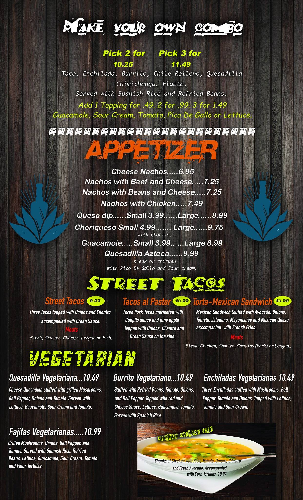 Menu at El Mezcal restaurant, Sauk Centre