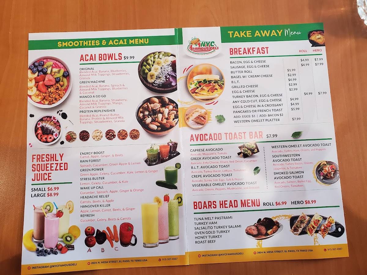 Menu at NYC Famous Deli, El Paso