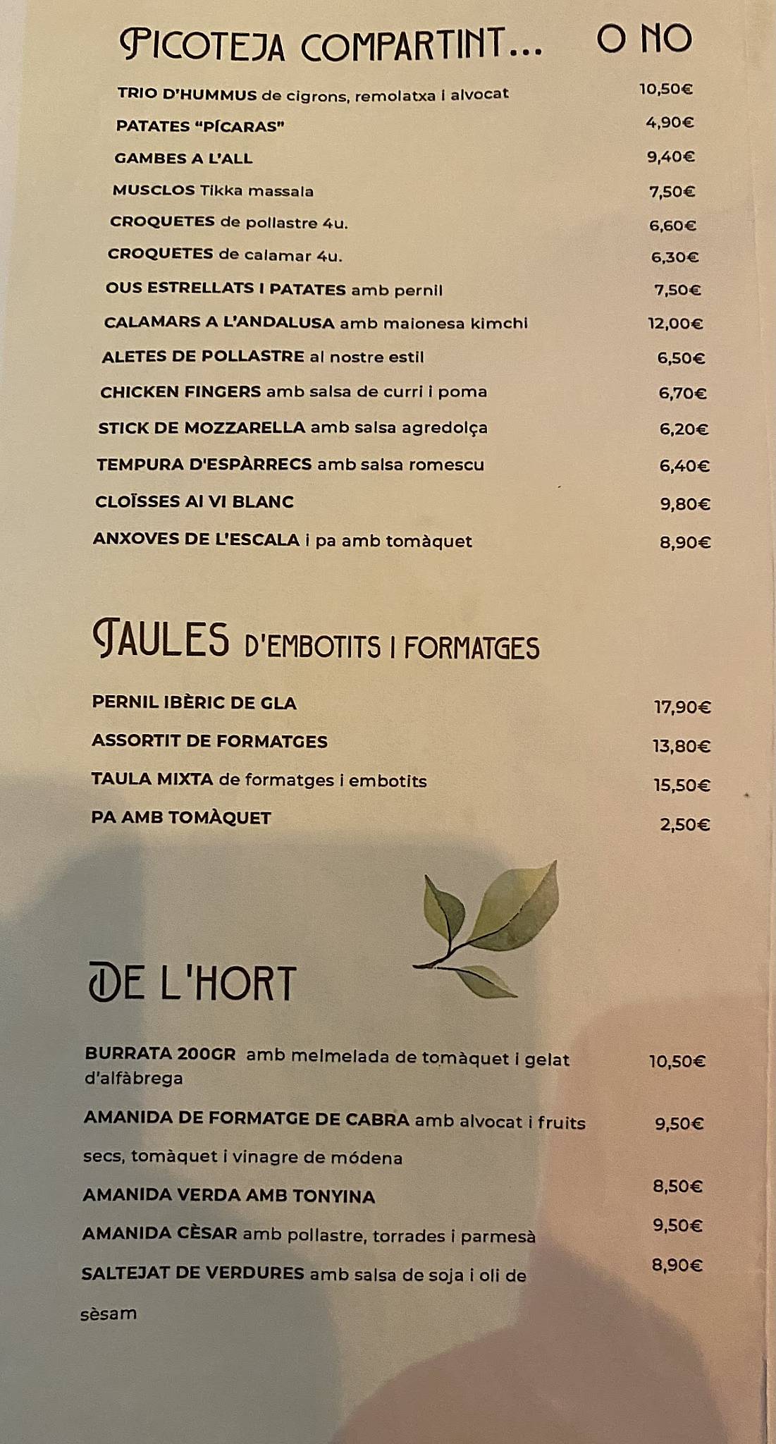 Menu At El Pícaro Sant Feliu De Guíxols Restaurant Sant Feliu De Guíxols
