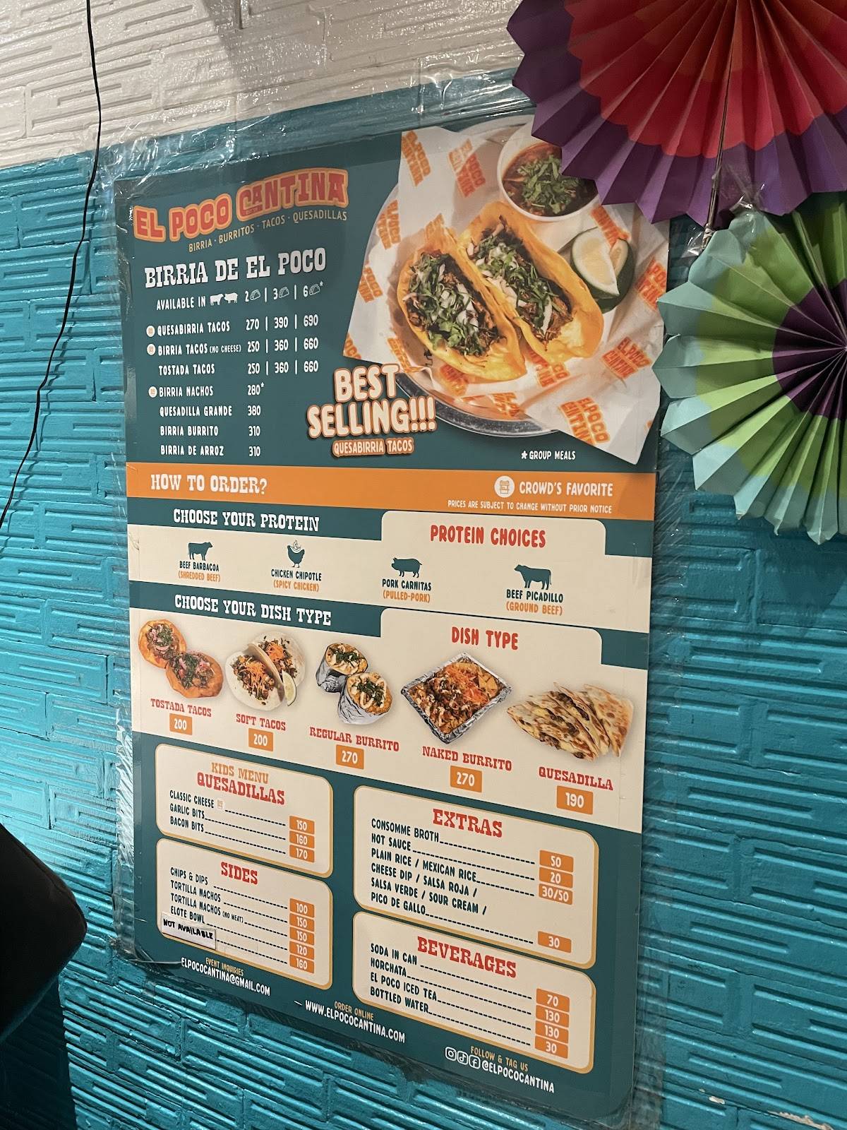 Menu at El Poco Cantina restaurant, Manila