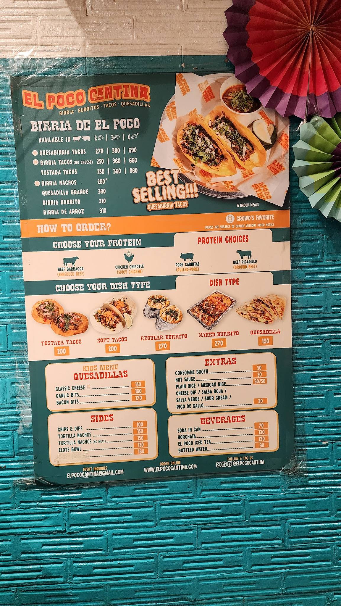 Menu at El Poco Cantina restaurant, Manila