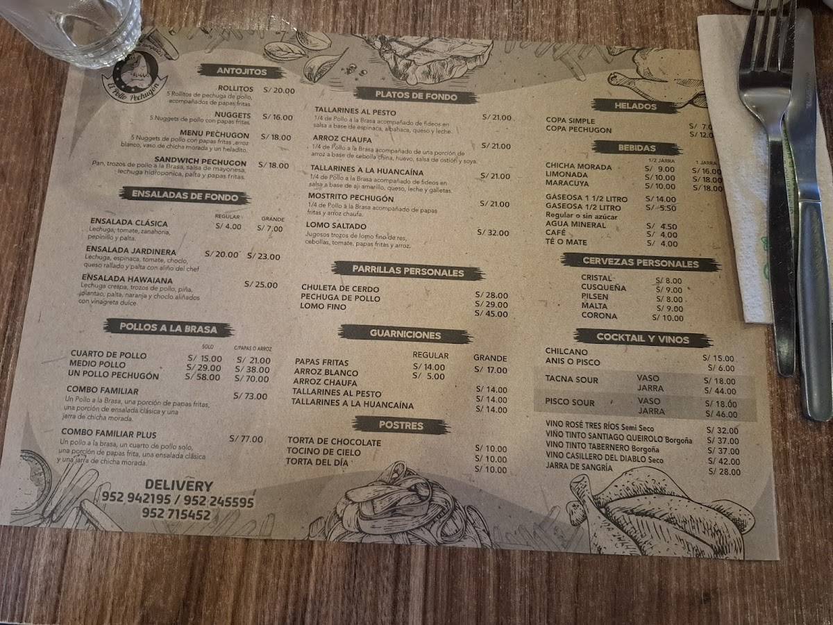 Carta del restaurante El Pollo Pechugon, Tacna
