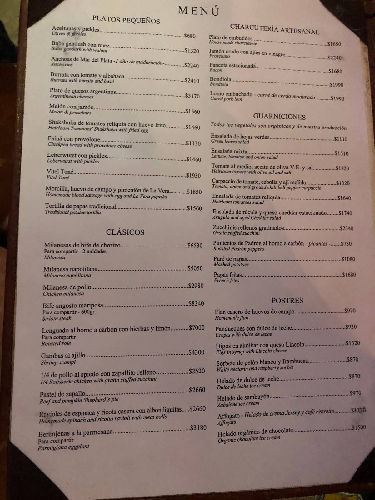 Menu at El Preferido de Palermo pub & bar, Buenos Aires
