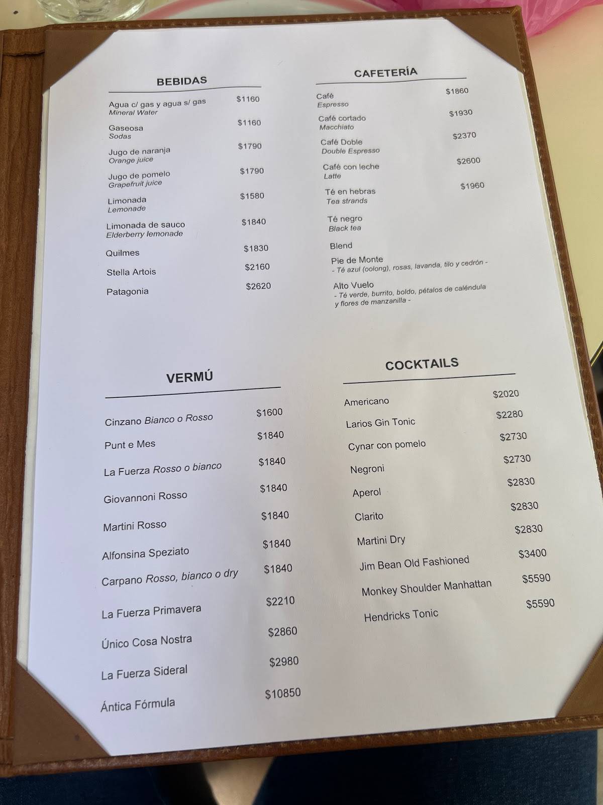 Menu at El Preferido de Palermo pub & bar, Buenos Aires