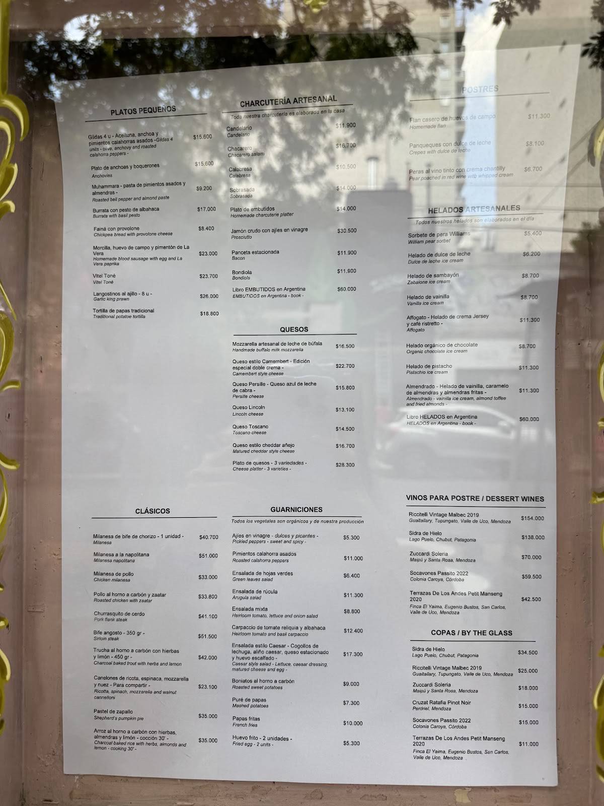 Carta del pub y bar El Preferido del Palermo, Buenos Aires