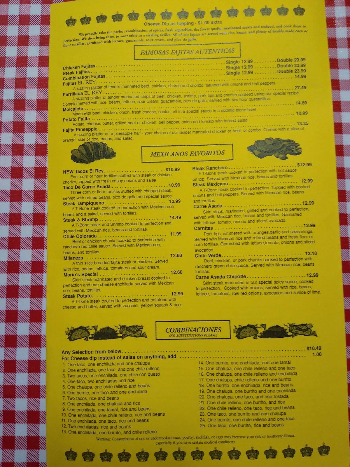 Menu at El Rey Mexican Restaurant, Heber Springs