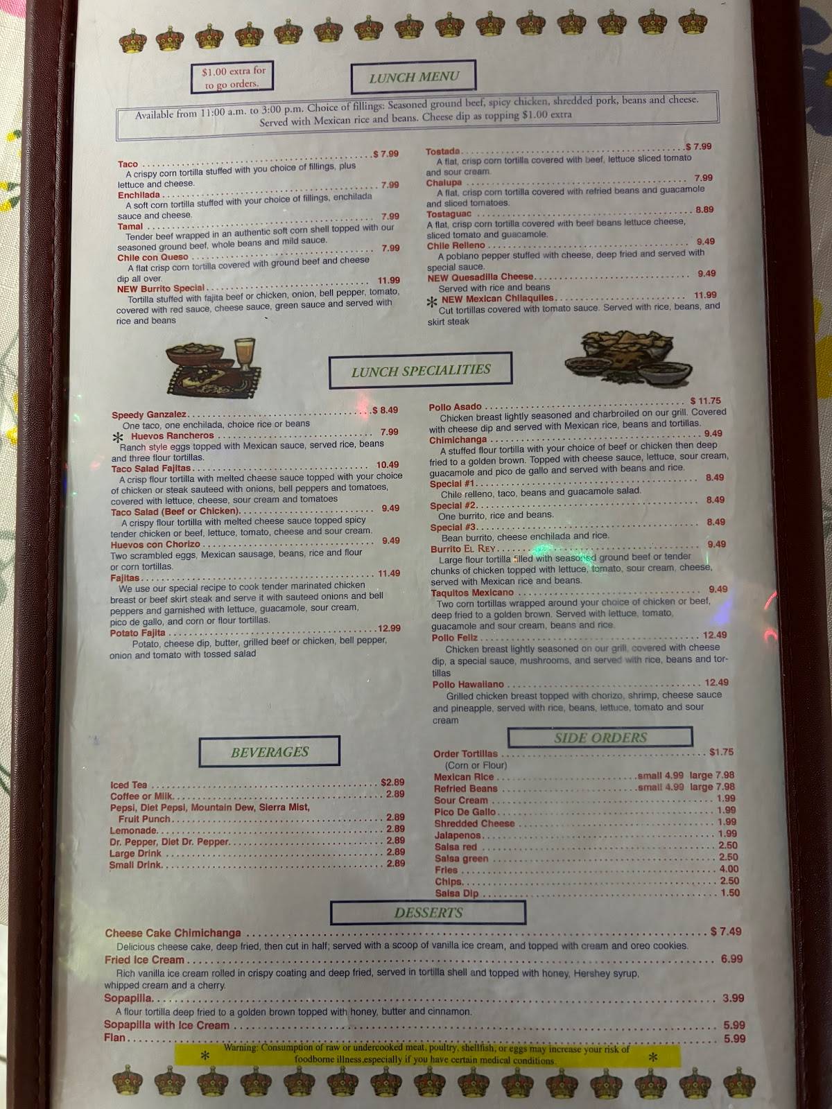 Menu at El Rey Mexican Restaurant, Heber Springs