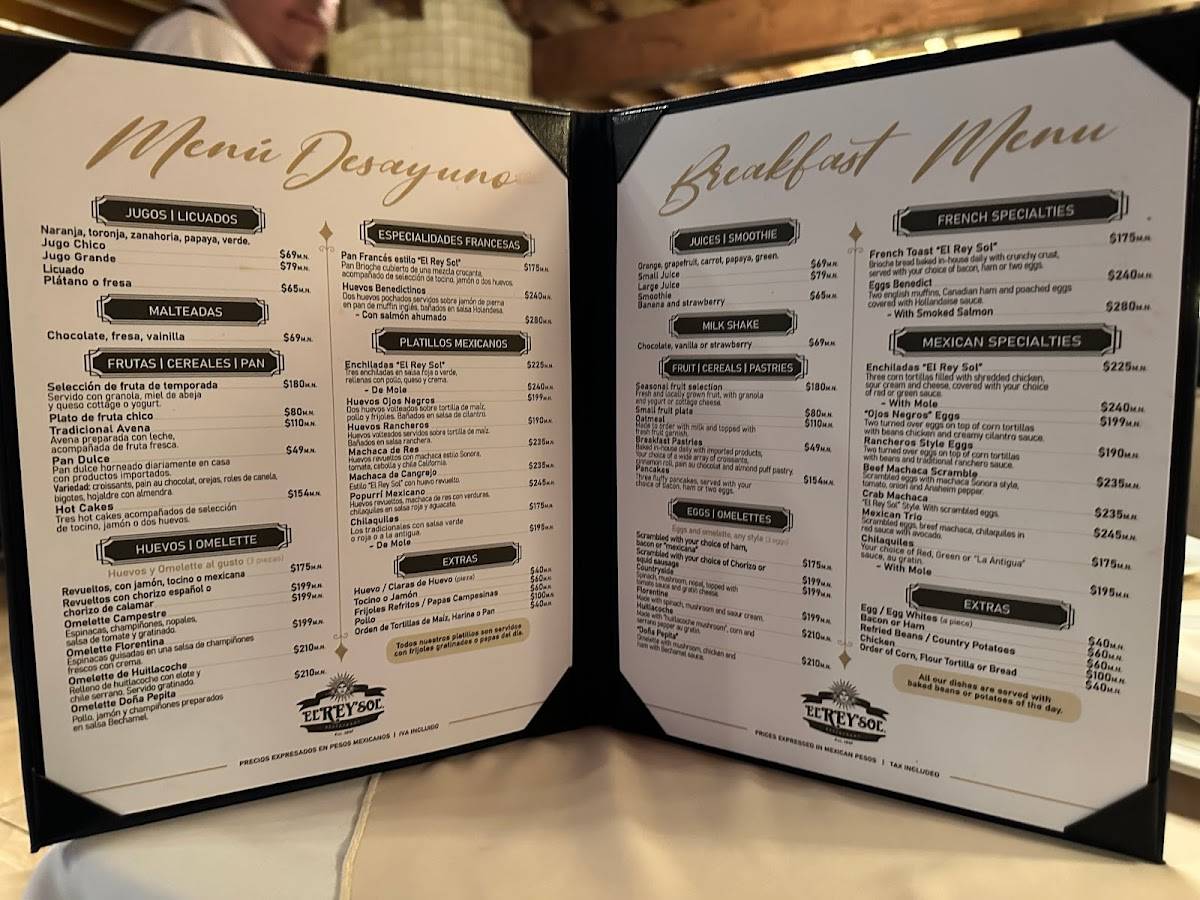 Carta de Restaurant El Rey Sol, Ensenada