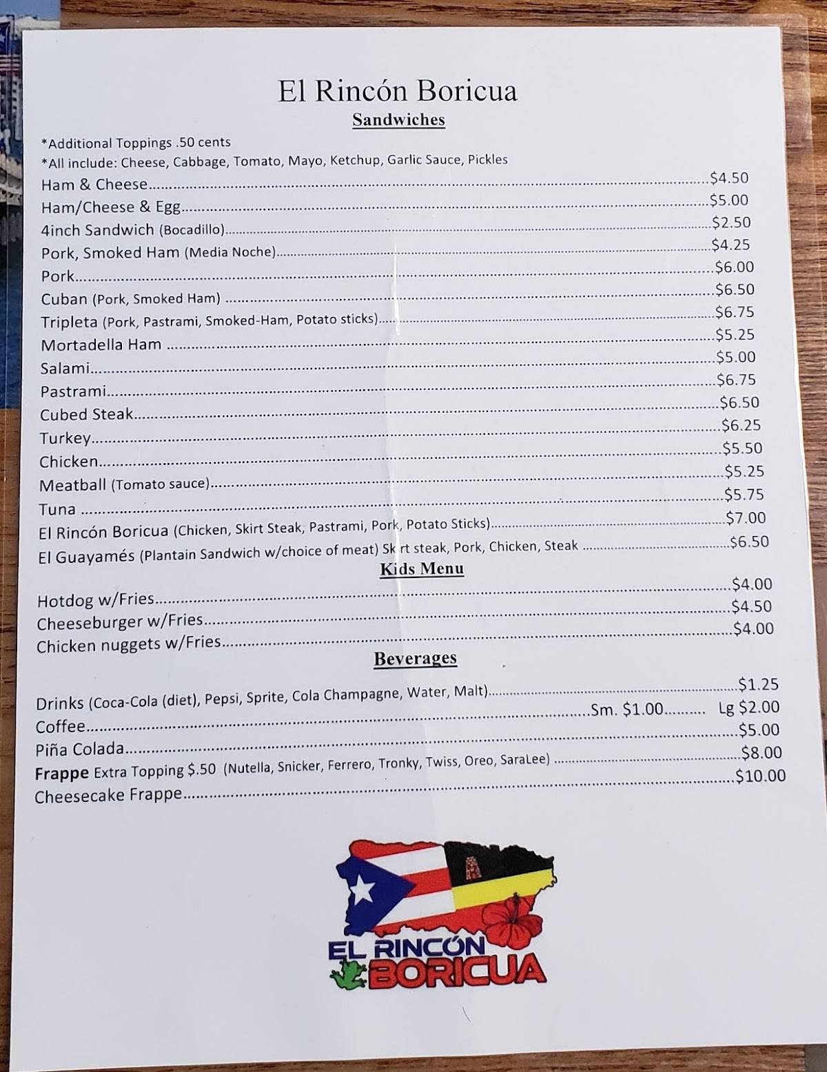 Menu at El Rincón Latino Restaurant, Meriden