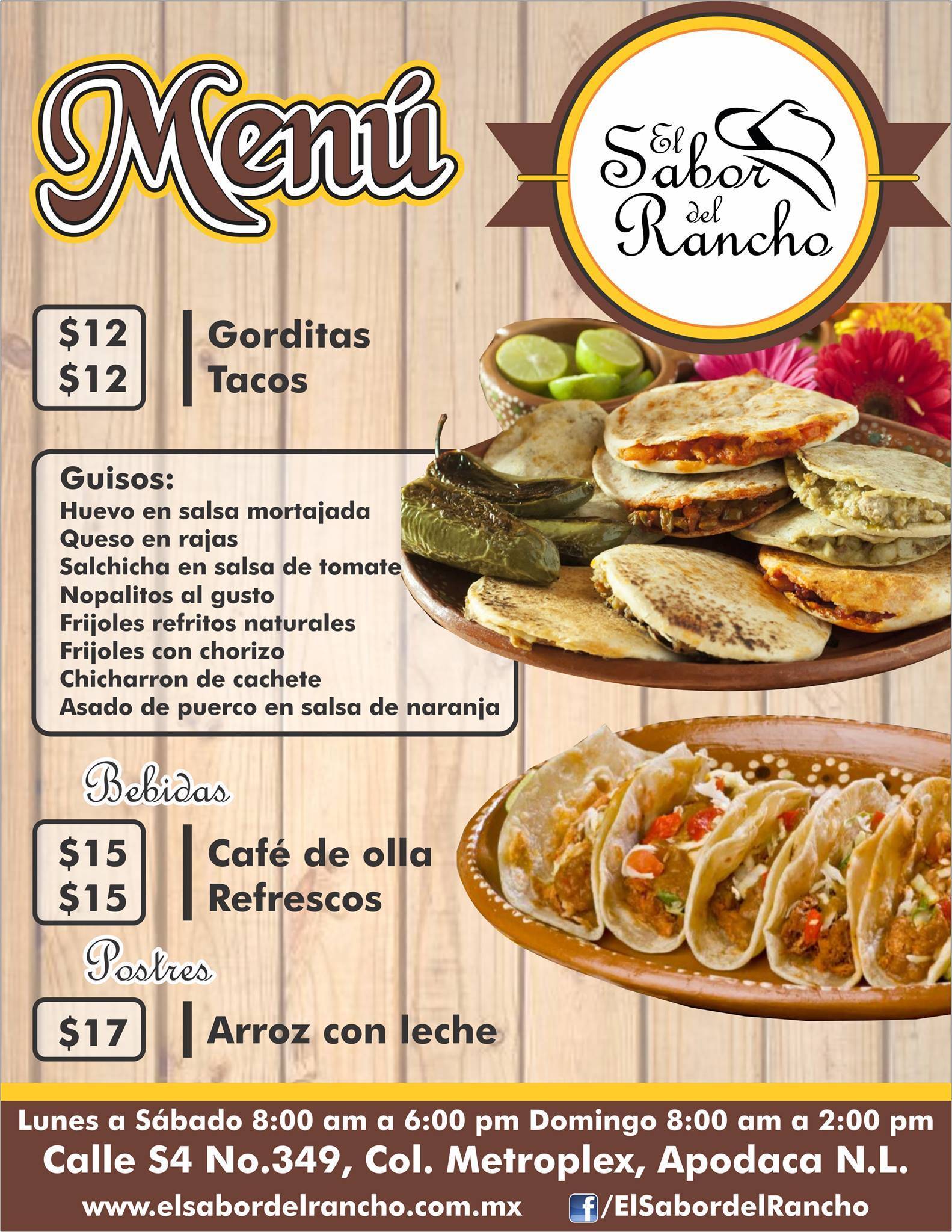 Carta del restaurante El Sabor Del Rancho, Monterrey