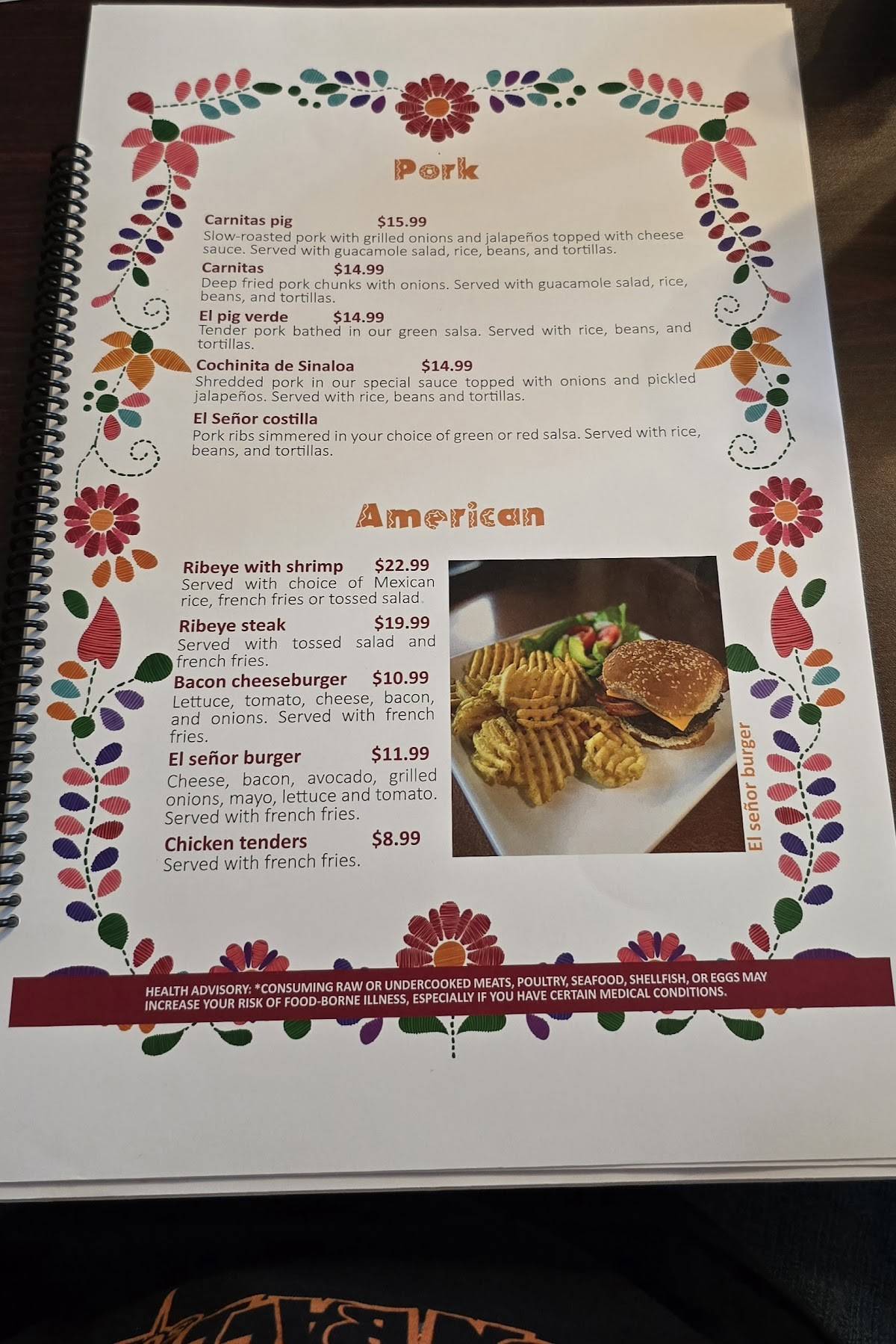Menu at El Señor Pig Mexican Restaurant, Dayton