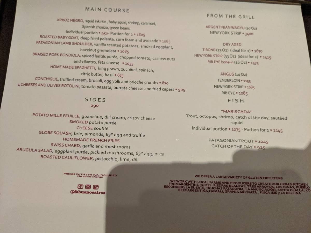 Carta del restaurante Elena, Buenos Aires, Posadas 1086/88