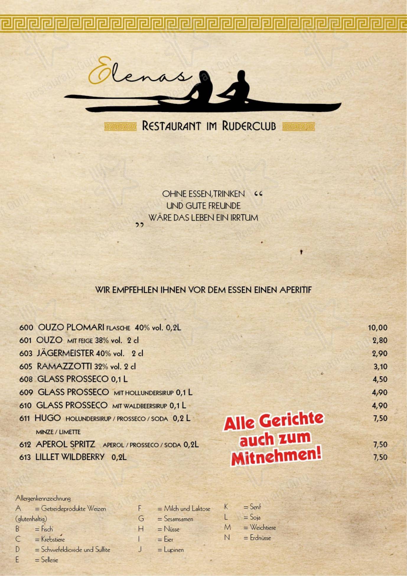 Speisekarte von Elenas Restaurant, Neu-Ulm