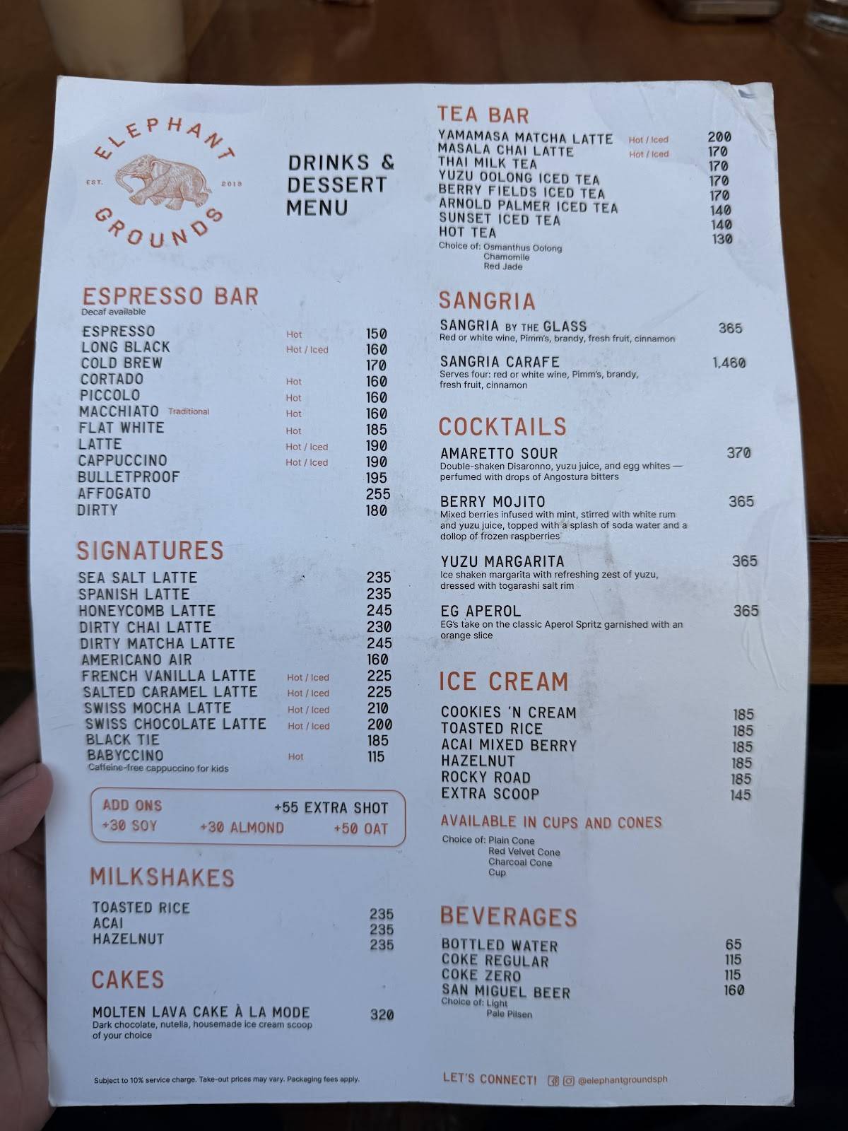 Menu at Elephant Grounds Manila - BGC cafe, Taguig