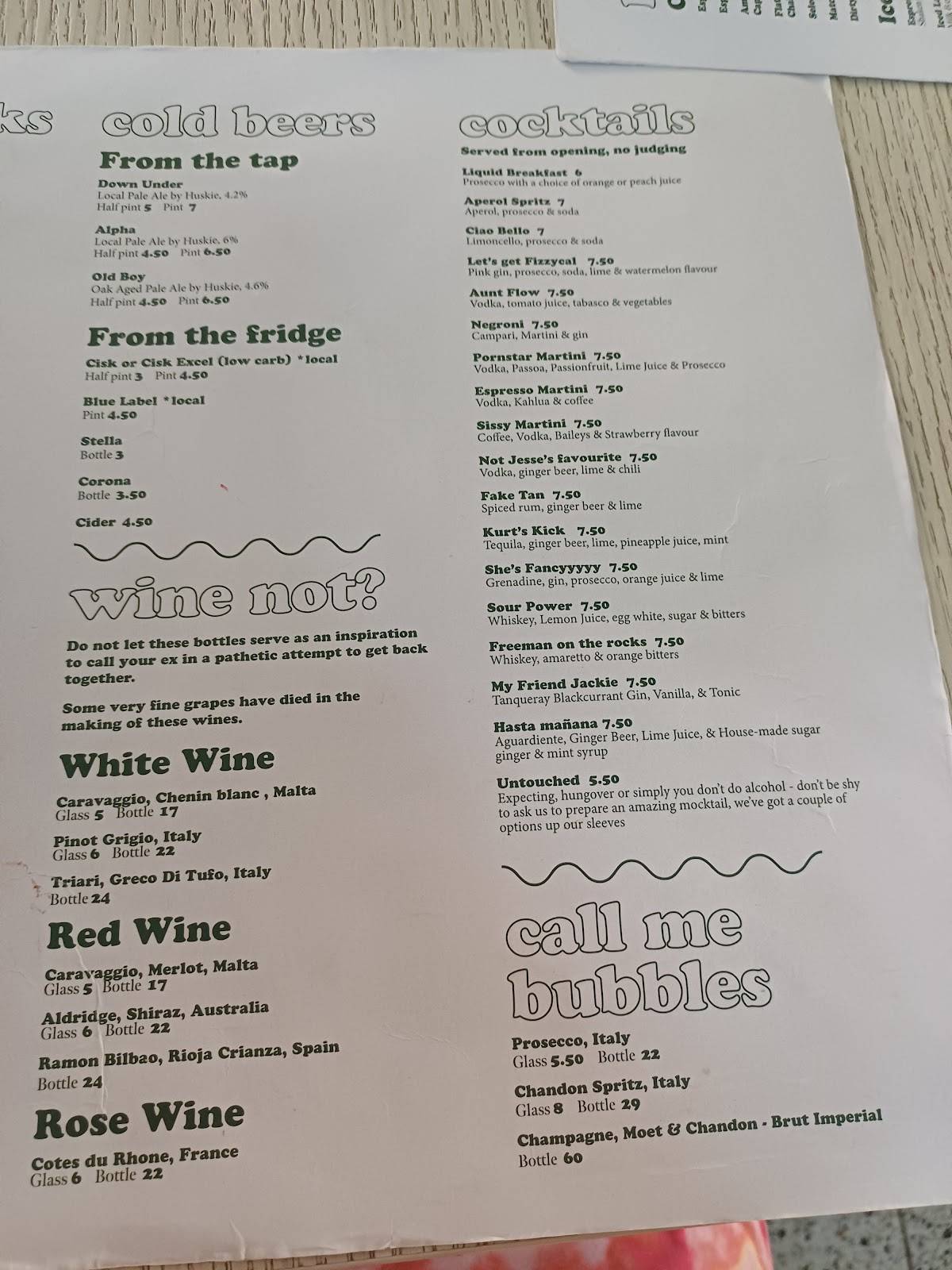 Menu at Elephant Shoe restaurant, Valletta