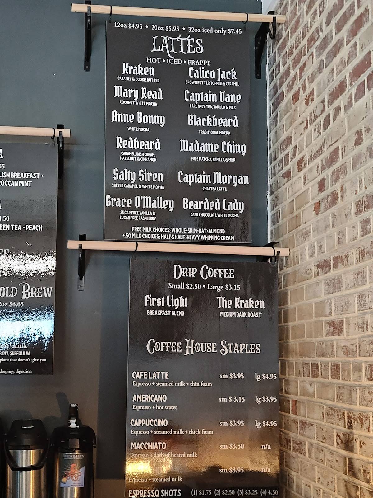 Menu at The Kraken Coffeehouse, Elizabeth City