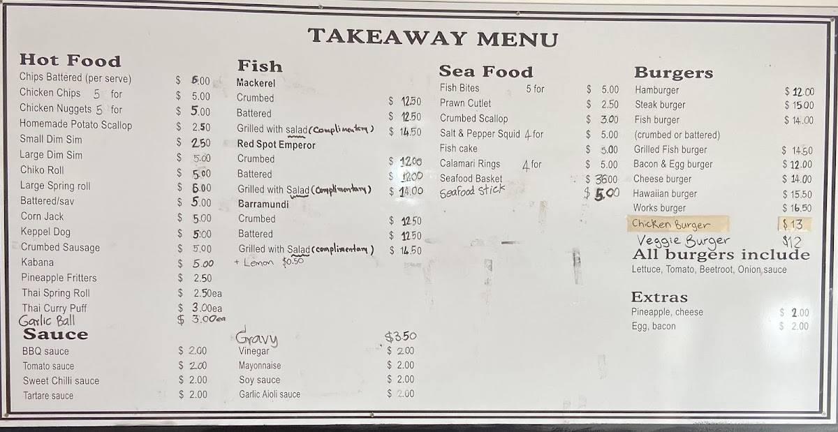 Menu at Emu Park Fish & Chips fast food, Emu Park