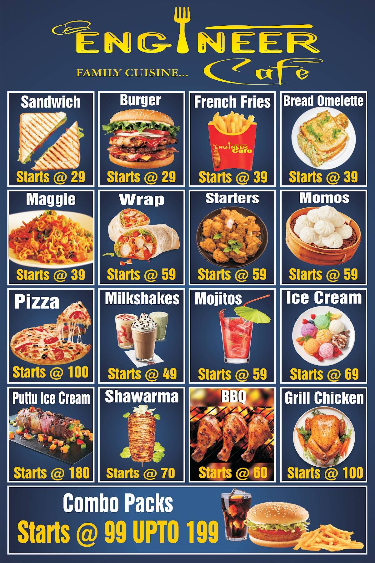 Menu at Engineer Cafe, Pillayarkuppam
