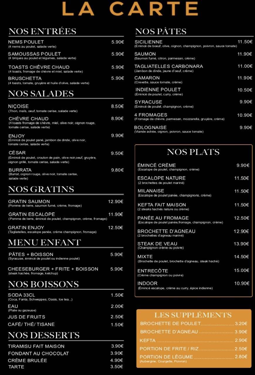 Menu au Enjoy restaurant, Wittenheim