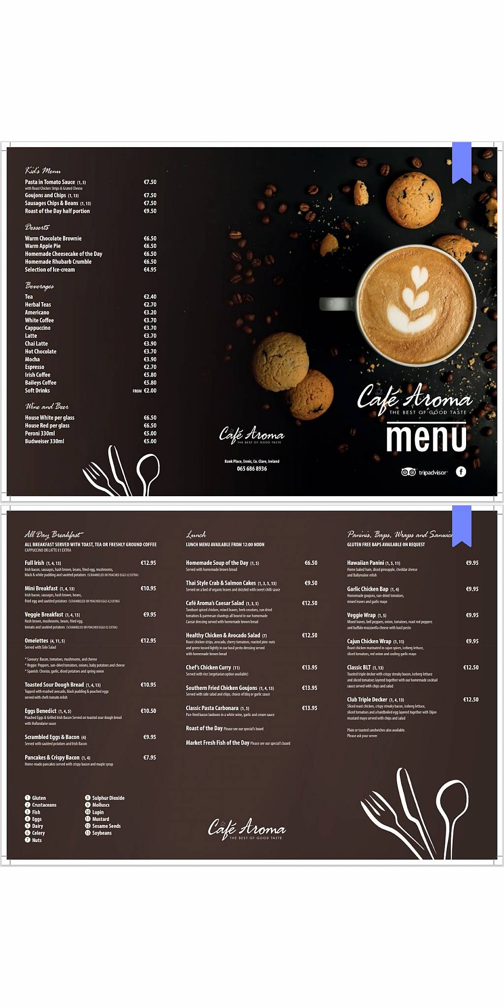 Menu at Cafe Aroma, Ennis, Bank Pl