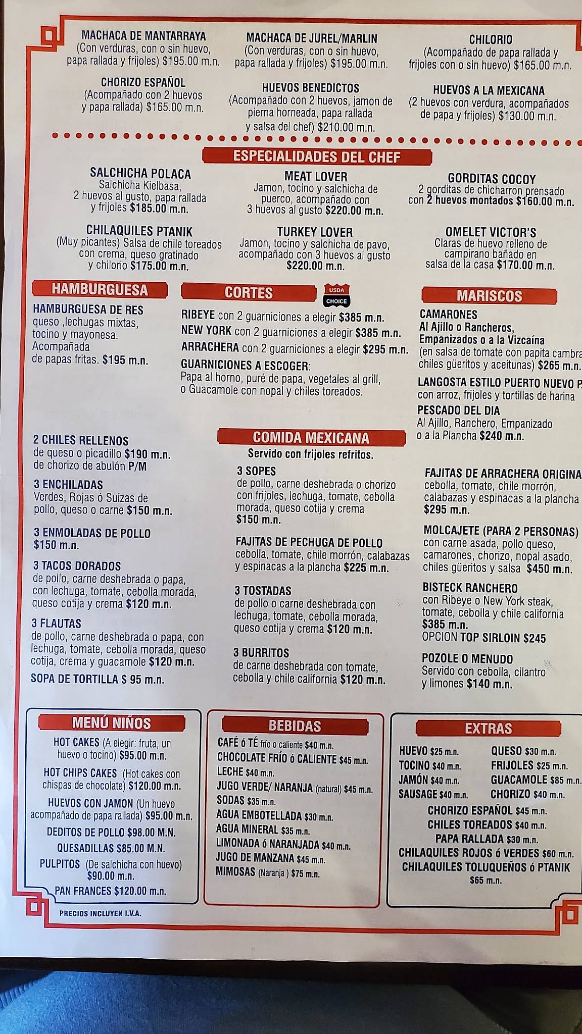 Menu at Restaurant Victor’s Boulevard, Ensenada, Lázaro Cárdenas 178