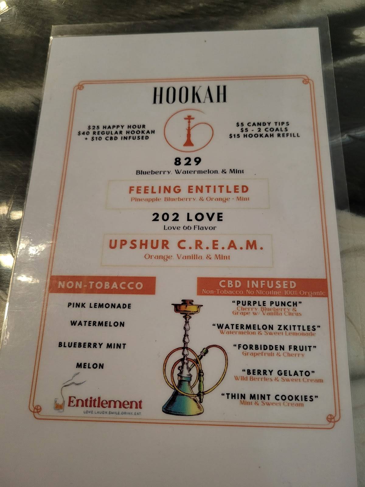 Menu at Entitlement Lounge restaurant, Washington