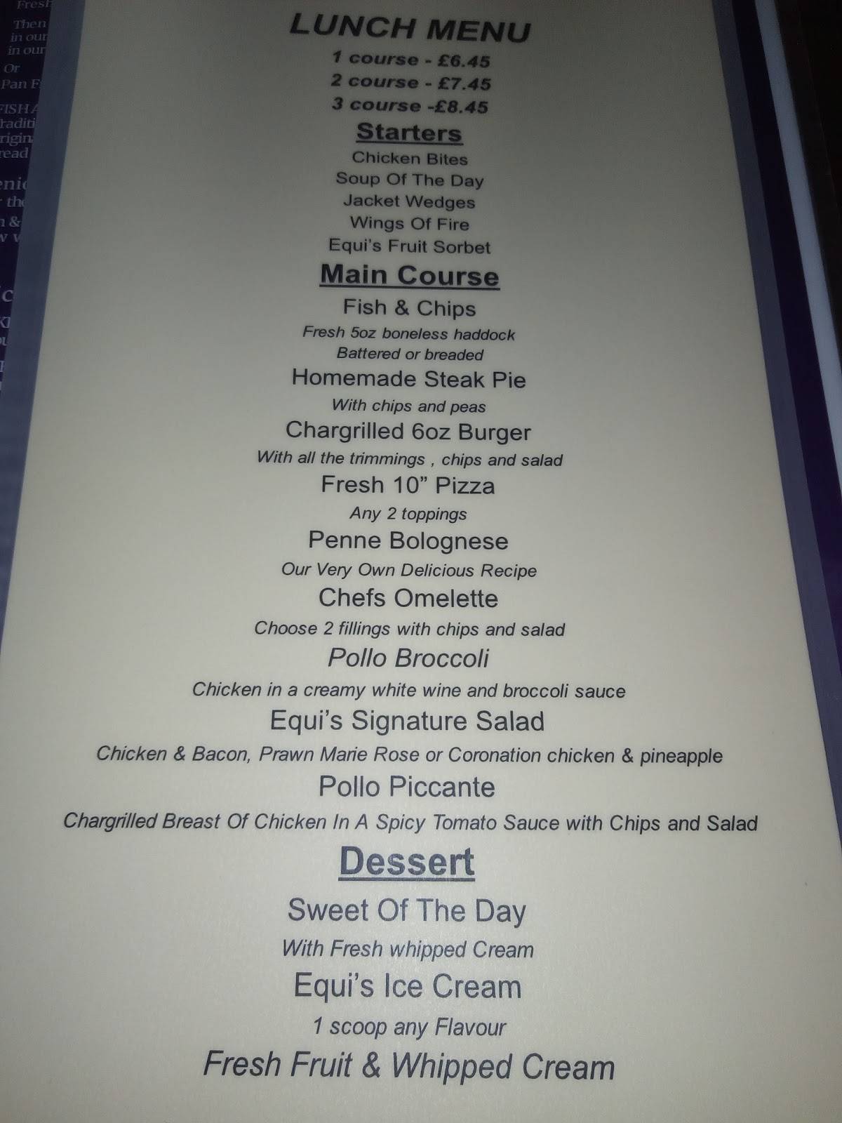 Menu at Equi's Hamilton fast food, Hamilton