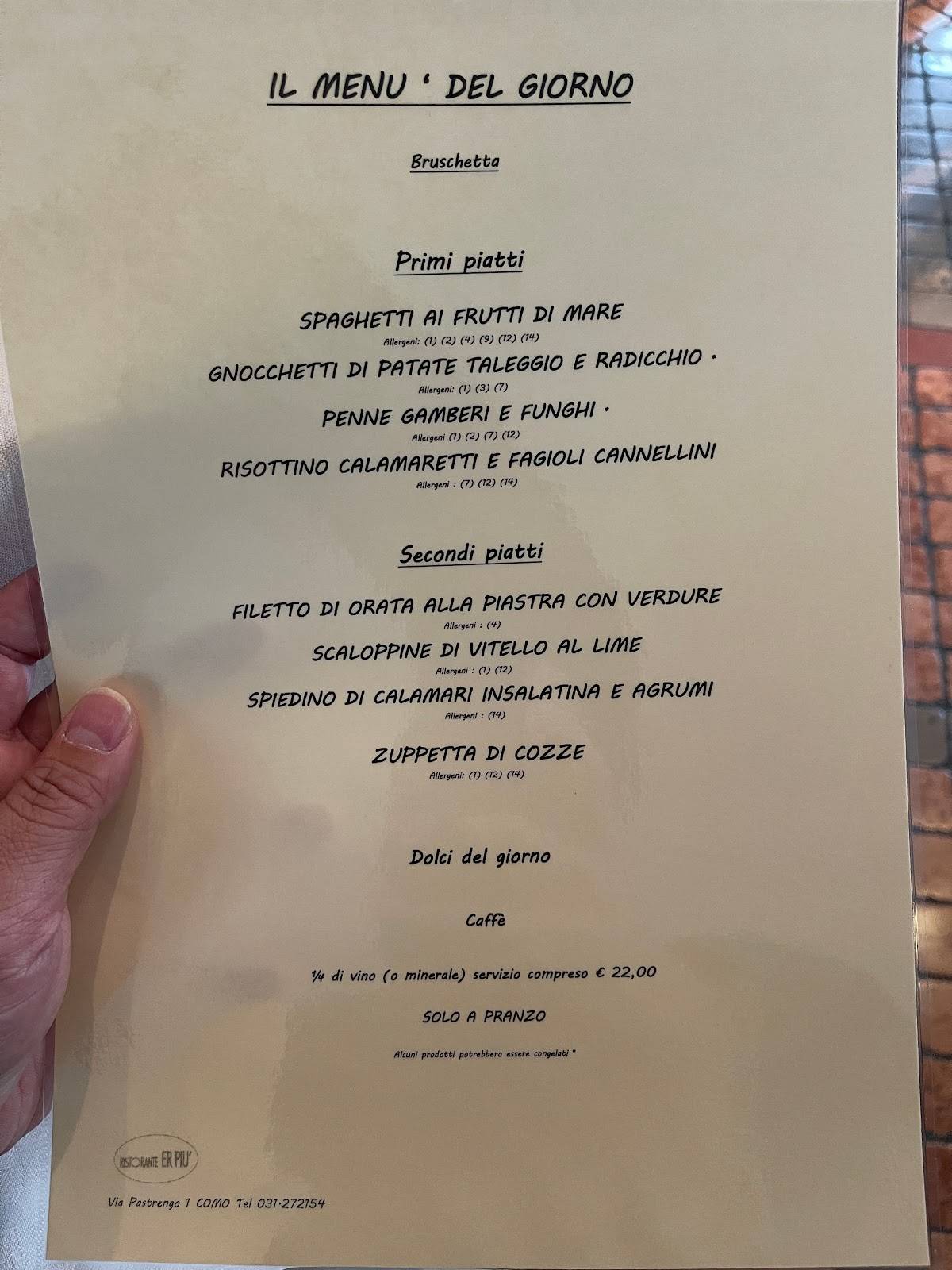 Menu da Er Piu pub & bar, Como