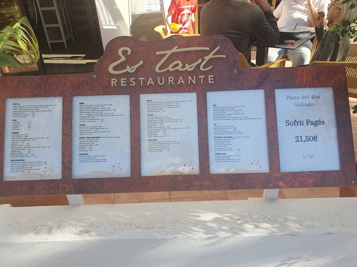 Carta de cafetería Es Tast, Ibiza