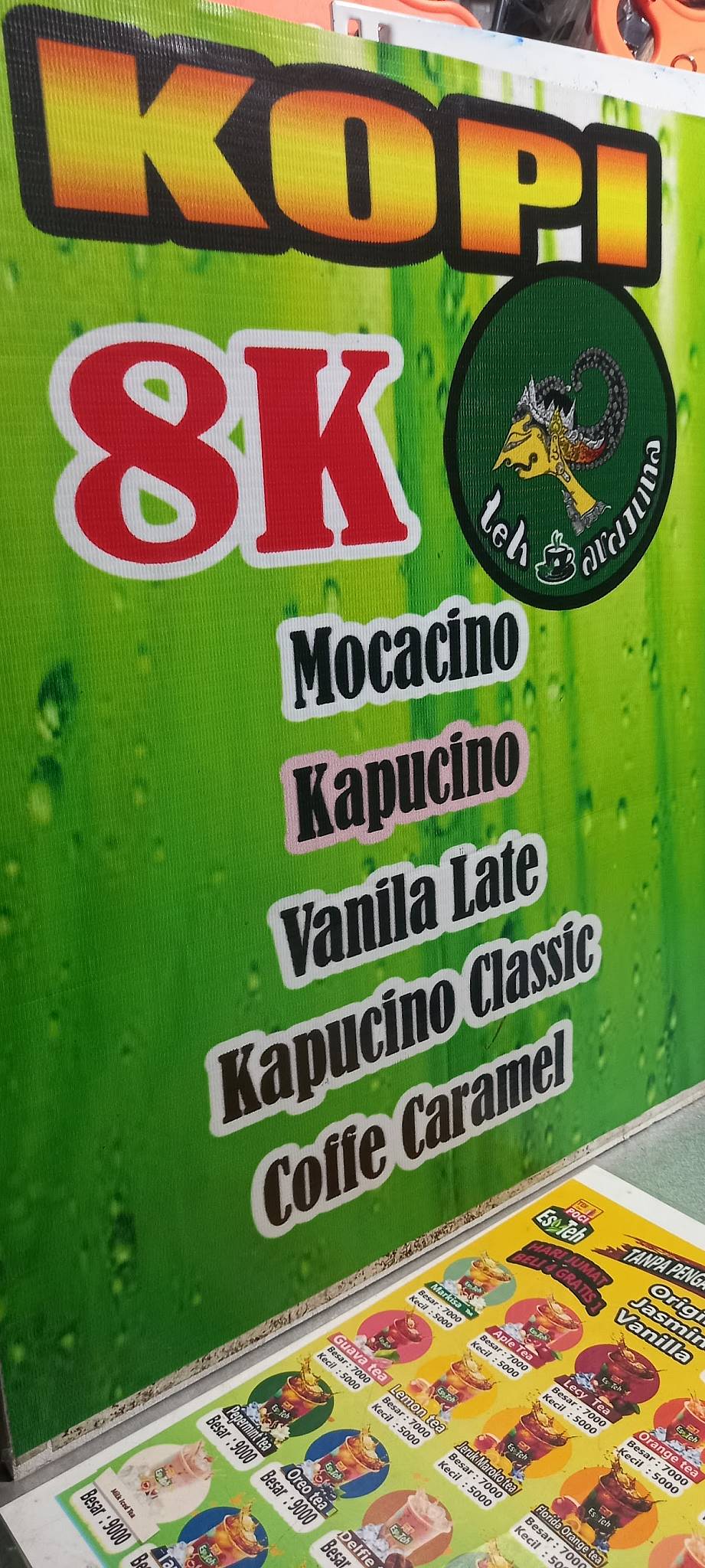 Menu at Es Teh Jumbo Ardjuna cafeteria, Indonesia