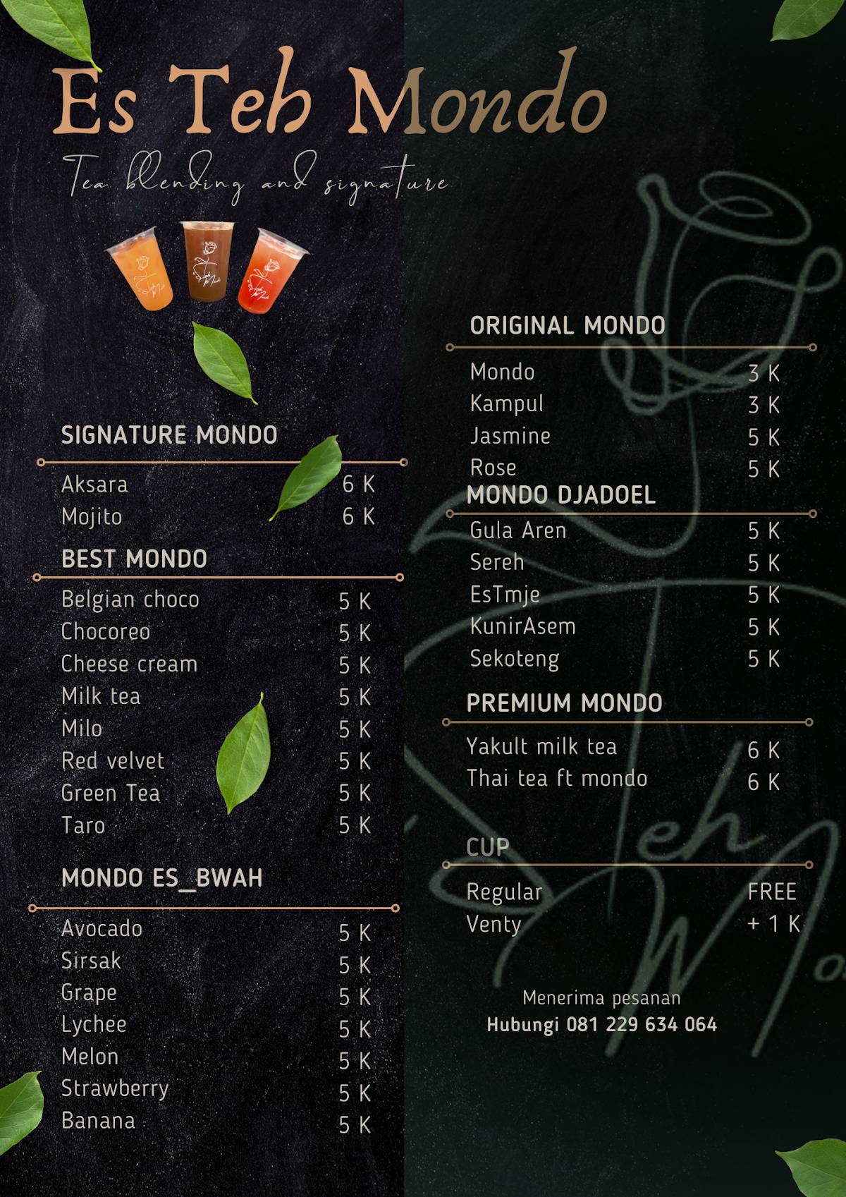 Carta del pub y bar Es Teh Mondo, Kagokan