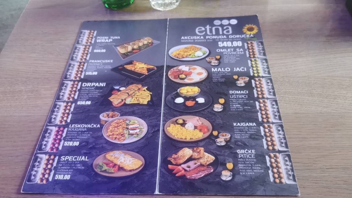 Menu at Etna Restaurant, Belgrade, Bulevar Arsenija Čarnojevića 95