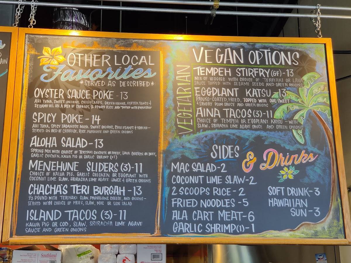Menu at Chacha’s Hawaiian Grill restaurant, Eugene