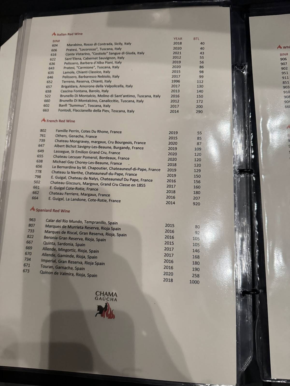 Menu at Chama Gaúcha Brazilian Steakhouse - Dallas-Fort Worth, Grapevine