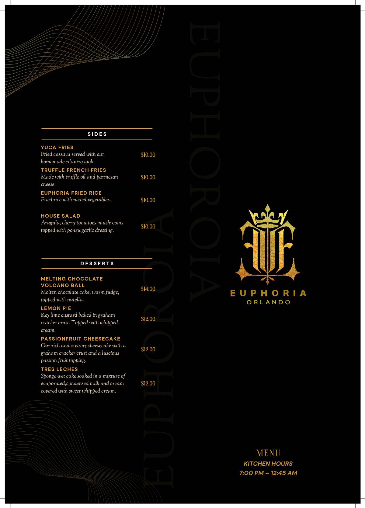 Menu at Euphoria Orlando Sushi Lounge restaurant, Kissimmee